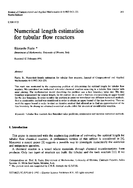 (PDF) Numerical length estimation for tubular flow reactors