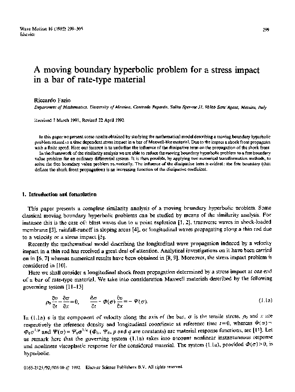 (PDF) A moving boundary hyperbolic problem for a stress impact in a bar of rate-type material