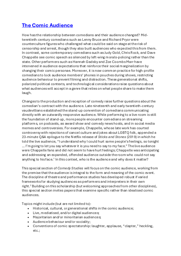 (PDF) CFP: The Comic Audience