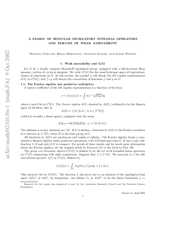 (PDF) Singular Oscillatory Integral Operators and Amenability