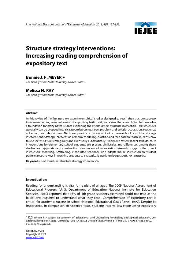 (PDF) Structure Strategy Interventions: Increasing Reading Comprehension of Expository Text