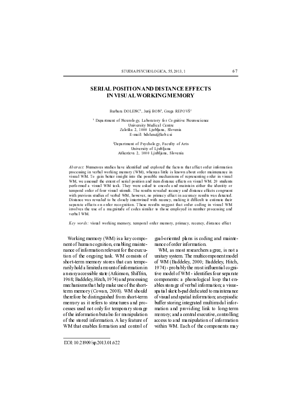 (PDF) Serial Position and Distance Effects in Visual Working Memory