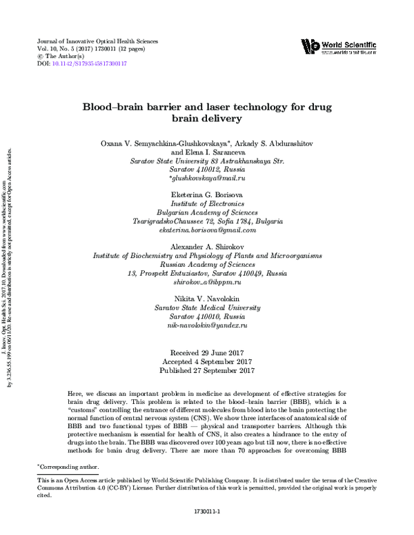 (PDF) Blood–brain barrier and laser technology for drug brain delivery