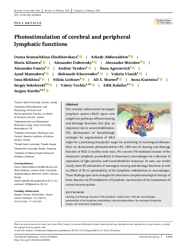 (PDF) Photostimulation of cerebral and peripheral lymphatic functions