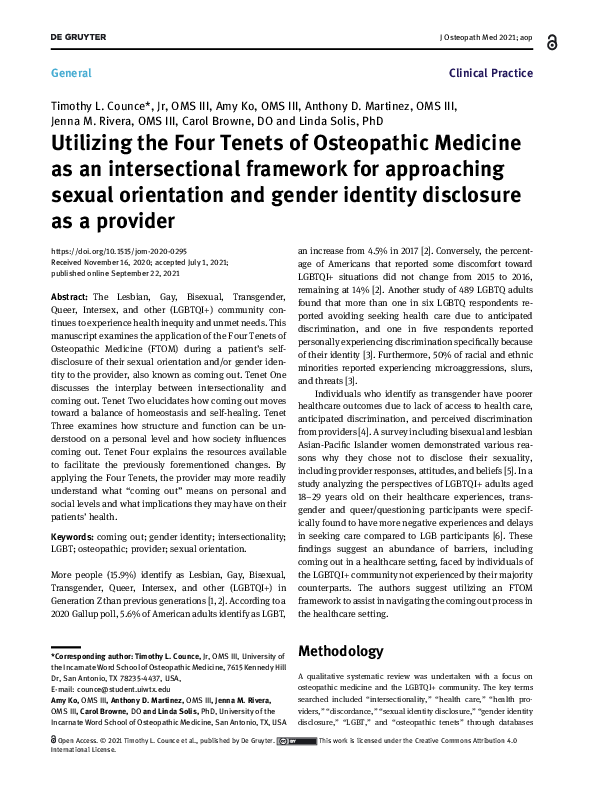 (PDF) Utilizing the Four Tenets of Osteopathic Medicine as an ...