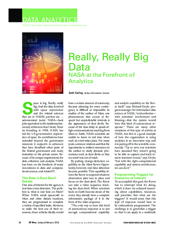(PDF) Really, Really Big Data: NASA at the Forefront of Analytics