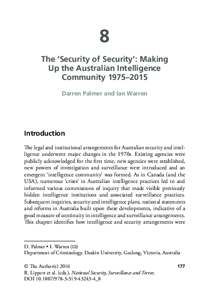 (PDF) The ‘Security of Security’: Making Up the Australian Intelligence ...