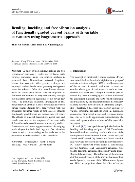 (PDF) Bending, buckling and free vibration analyses of functionally graded curved beams with ...