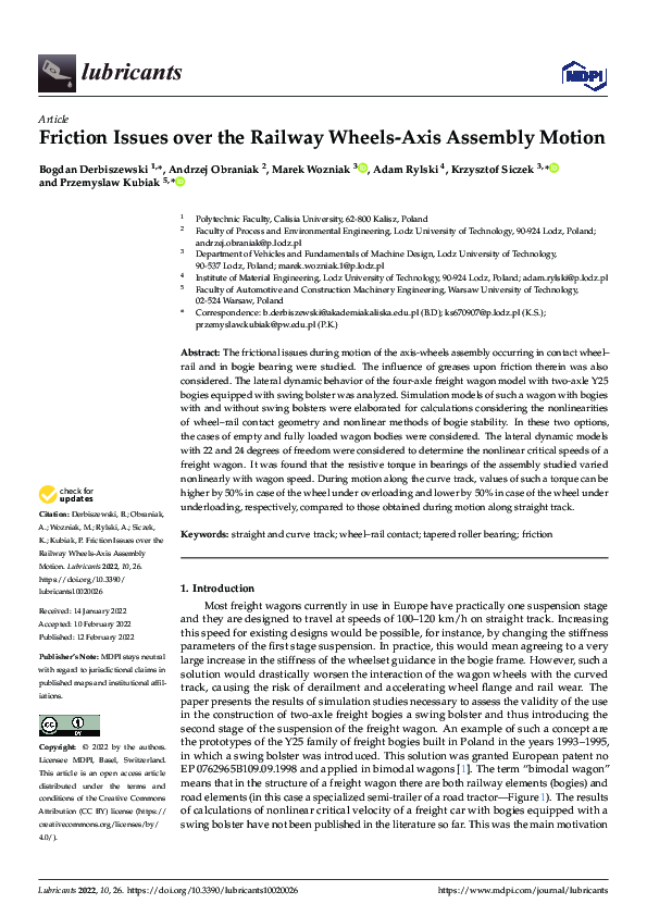 (PDF) Friction Issues over the Railway Wheels-Axis Assembly Motion