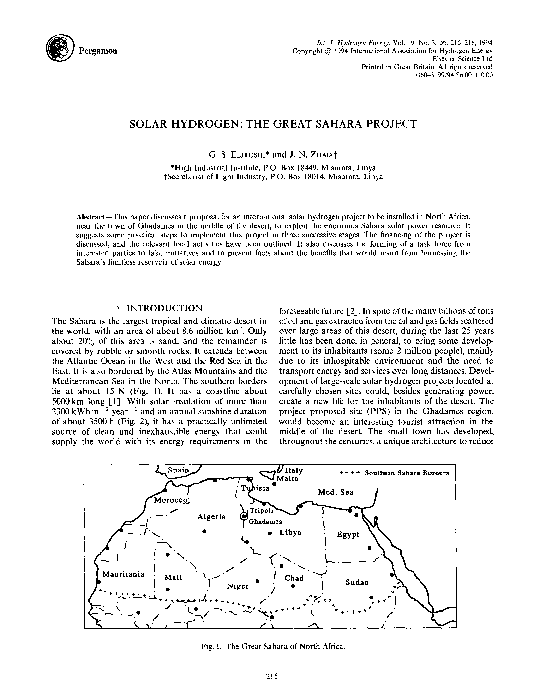 (PDF) Solar hydrogen: The Great Sahara Project