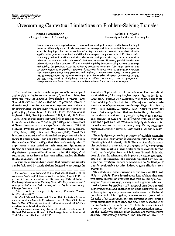 (PDF) Overcoming contextual limitations on problem-solving transfer
