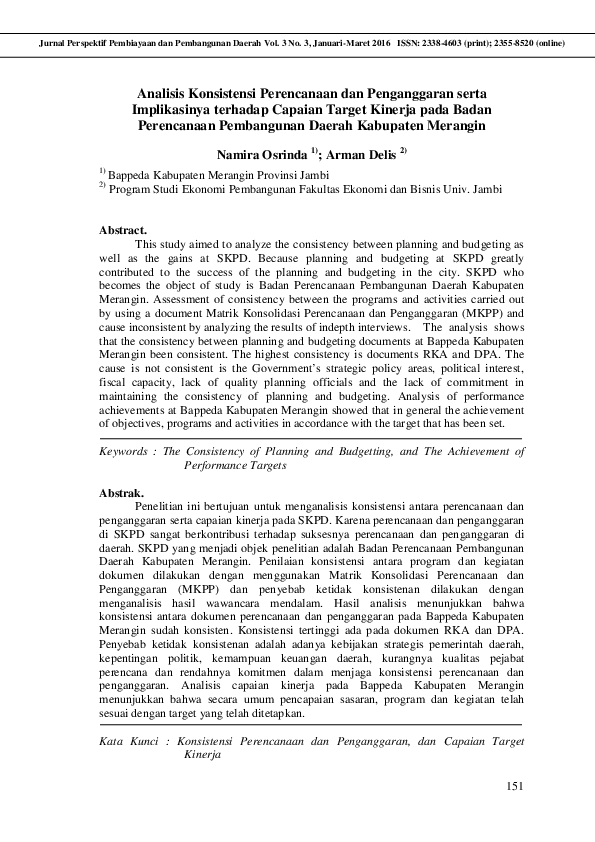 (PDF) Analisis Konsistensi Perencanaan dan Penganggaran serta Implikasinya terhadap Capaian ...