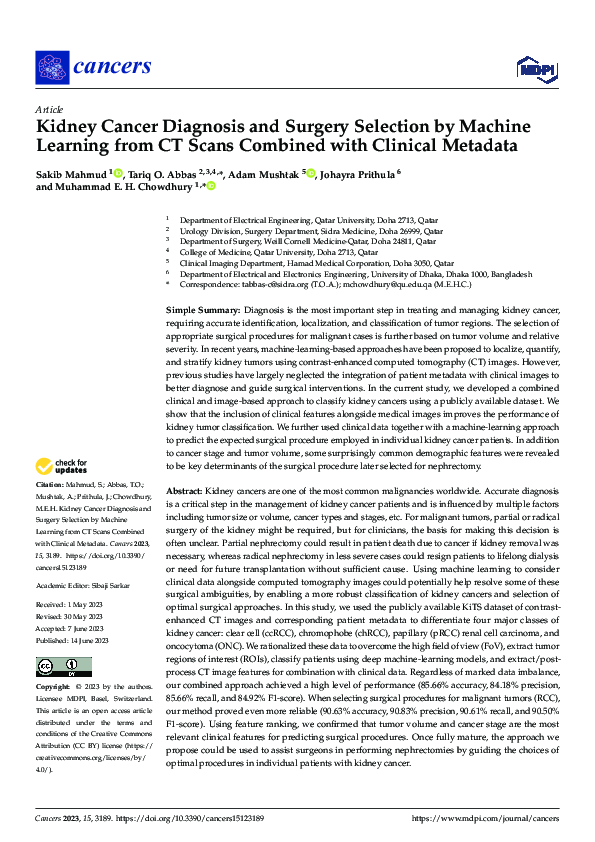 (PDF) Kidney Cancer Diagnosis and Surgery Selection by Machine Learning ...
