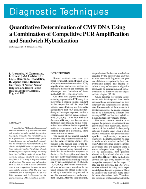 (PDF) Quantitative Determination of CMV DNA Using a Combination of ...