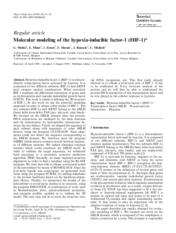 (PDF) Molecular modeling of the hypoxia-inducible factor-1 (HIF-1)