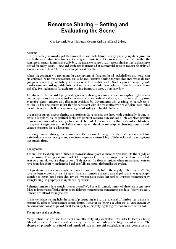 (PDF) Resource Sharing - Setting and Evaluating the Scene