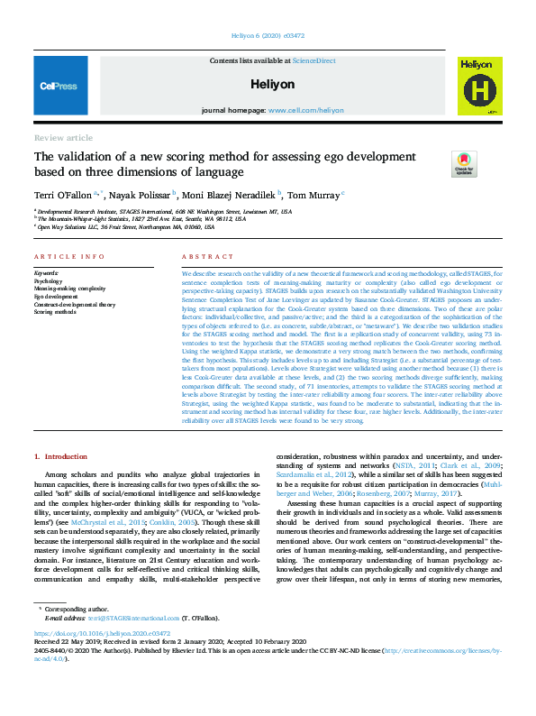(PDF) The validation of a new scoring method for assessing ego ...