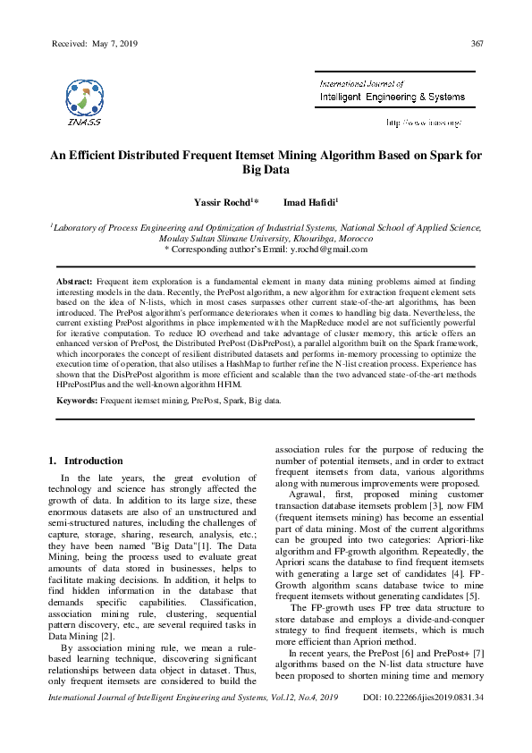 (PDF) An Efficient Distributed Frequent Itemset Mining Algorithm Based on Spark for Big Data