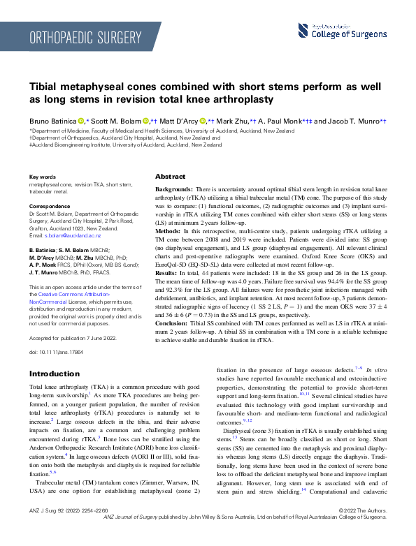 (PDF) Tibial metaphyseal cones combined with short stems perform as ...