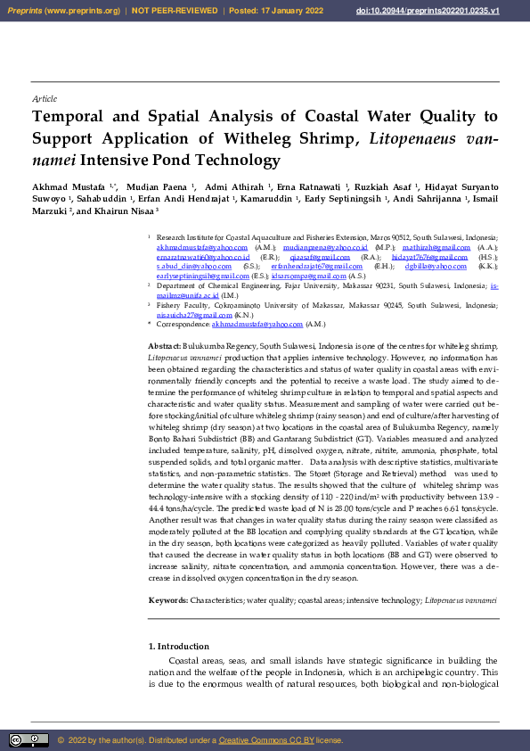 (PDF) Temporal and Spatial Analysis of Coastal Water Quality to Support Application of Witheleg ...