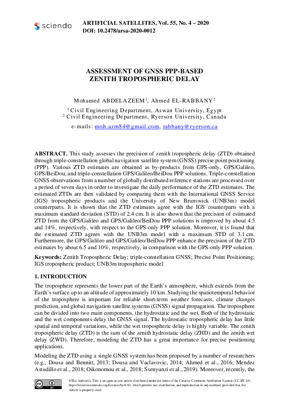 (PDF) Assessment of GNSS PPP-Based Zenith Tropospheric Delay