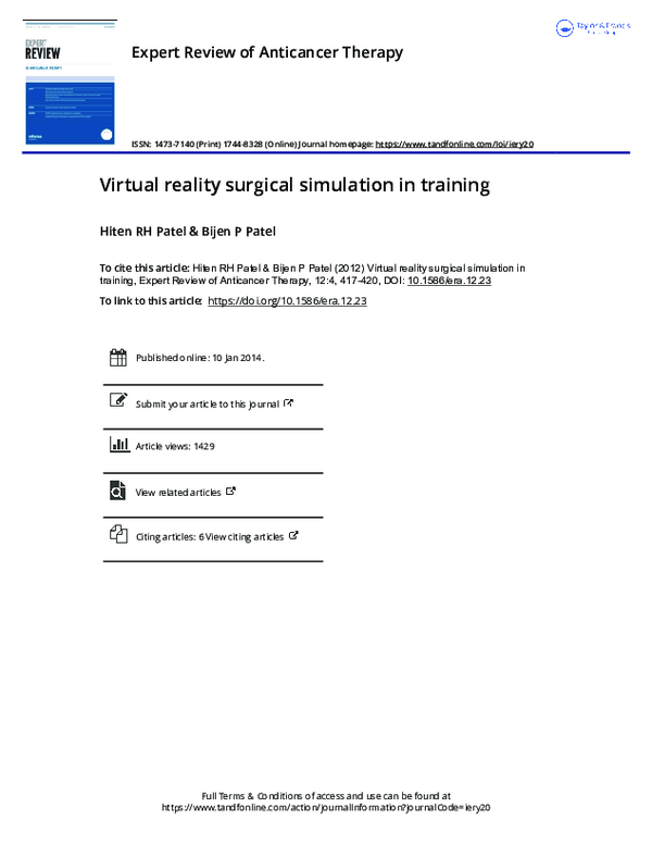 (PDF) Virtual reality surgical simulation in training