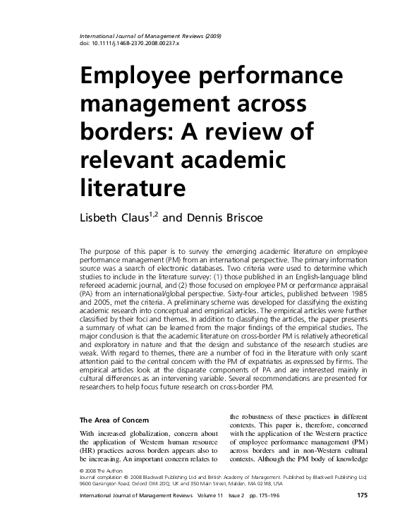 (PDF) Employee performance management across borders: A review of ...