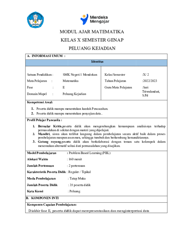 (PDF) MODUL AJAR MATEMATIKA KELAS X SEMESTER GENAP