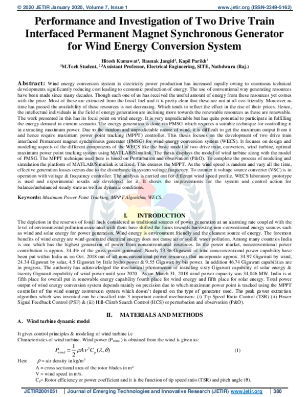 (PDF) Performance and Investigation of Two Drive Train Interfaced Permanent Magnet Synchronous ...