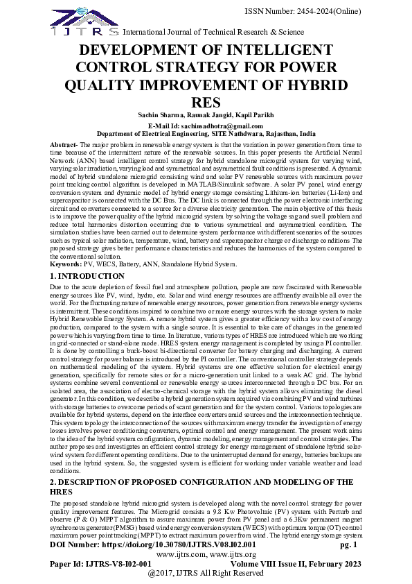 (PDF) Development of Intelligent Control Strategy for Power Quality Improvement of Hybrid Res