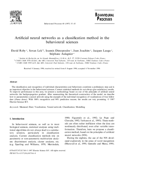 (PDF) Artificial neural networks as a classification method in the behavioural sciences | Sovan ...