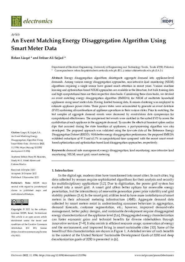 Pdf An Event Matching Energy Disaggregation Algorithm Using Smart