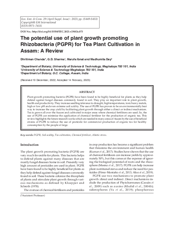(PDF) The potential use of plant growth promoting Rhizobacteria (PGPR) for Tea Plant Cultivation ...