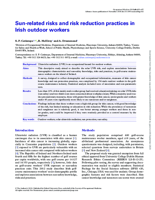 (PDF) Sun-related risks and risk reduction practices in Irish outdoor ...