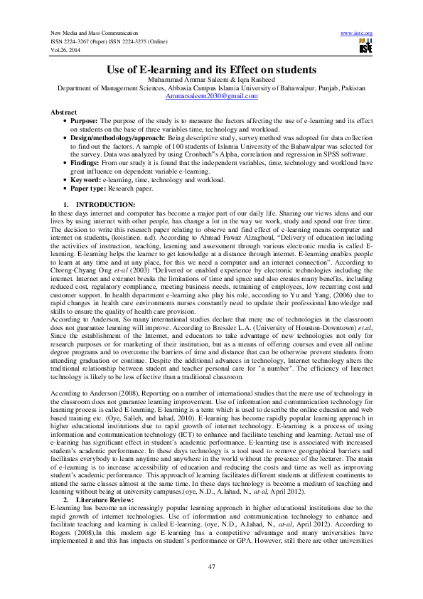 (PDF) Use of E-learning and its Effect on students