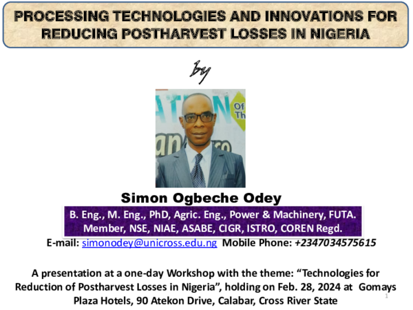 (PDF) Processing Technologies and Innovations for Reducing Postharvest Losses in Nigeria 2024 ...