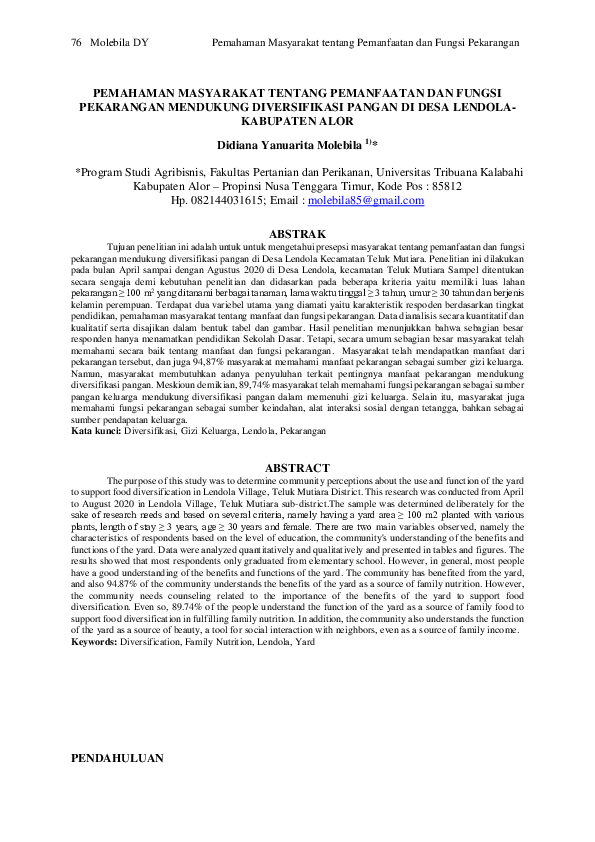 (PDF) Pemahaman Masyarakat Tentang Pemanfaatan Dan Fungsi Pekarangan ...
