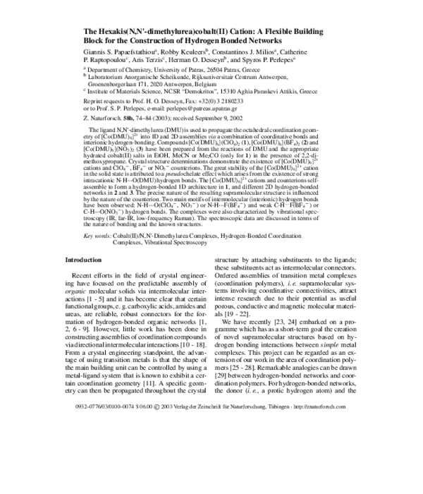 (PDF) The Hexakis(N,N'-Dimethylurea)Cobalt(Ii) Cation: A Flexible ...