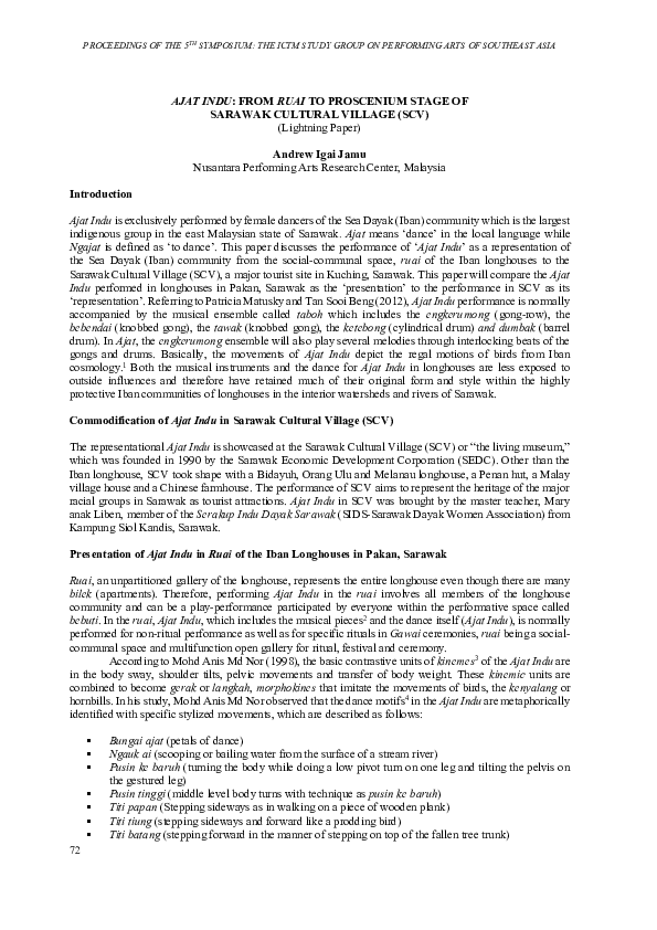 (PDF) Ajat Indu: Iban Dance from Ruai to SCV Stage