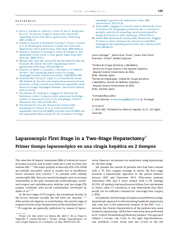 (PDF) Laparoscopic First Stage in a Two-Stage Hepatectomy
