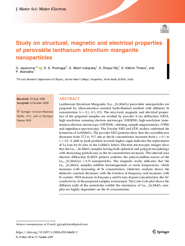 (PDF) Study on structural, magnetic and electrical properties of perovskite lanthanum strontium ...