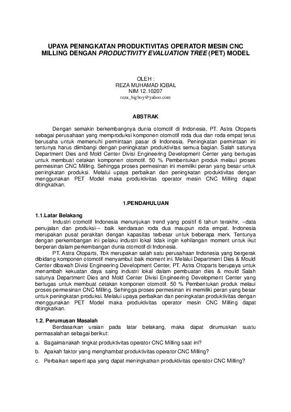 (PDF) Upaya Peningkatan Produktivitas Operator Mesin CNC Milling Dengan ...