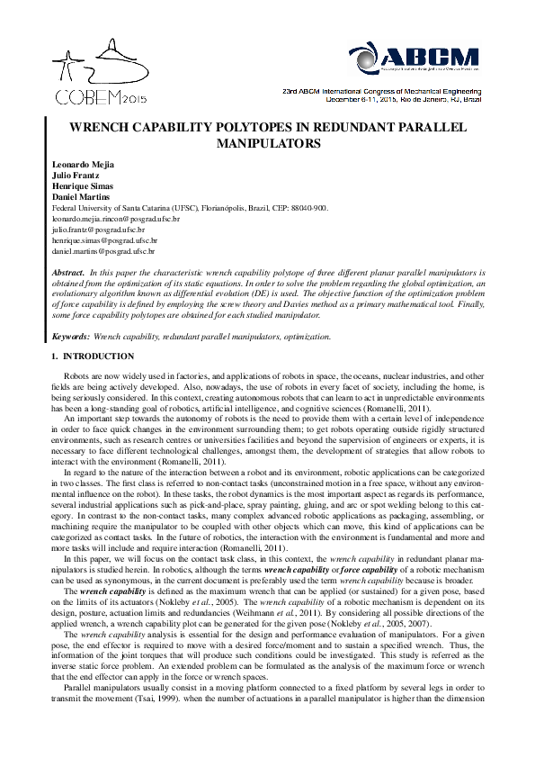 (PDF) Wrench capability polytopes in redundant parallel manipulators ...