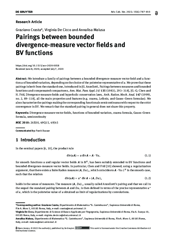 (PDF) Pairings between bounded divergence-measure vector fields and BV functions