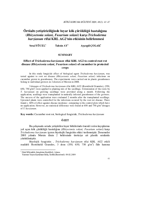 (PDF) Effect of Trichoderma harzianum rifai KRL AG2 to control root rot disease ( Rhizoctonia ...