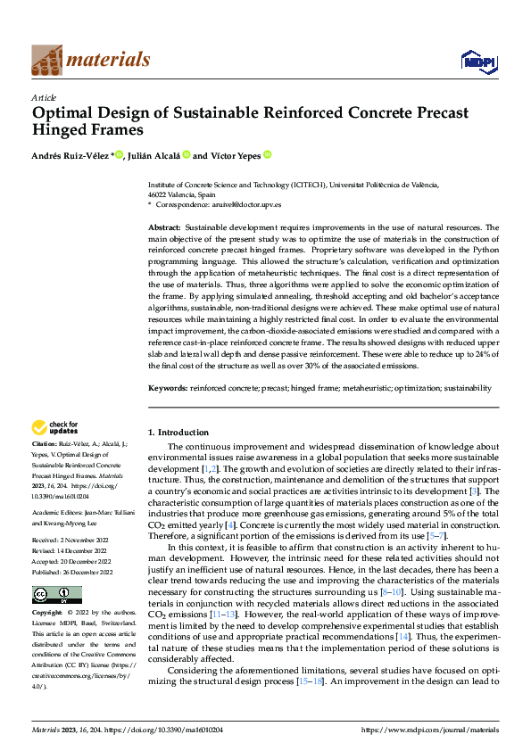 Pdf Optimal Design Of Sustainable Reinforced Concrete Precast Hinged