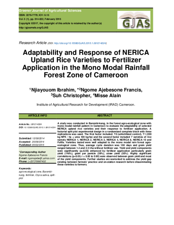 (PDF) Adaptability and Response of NERICA Upland Rice Varieties to ...