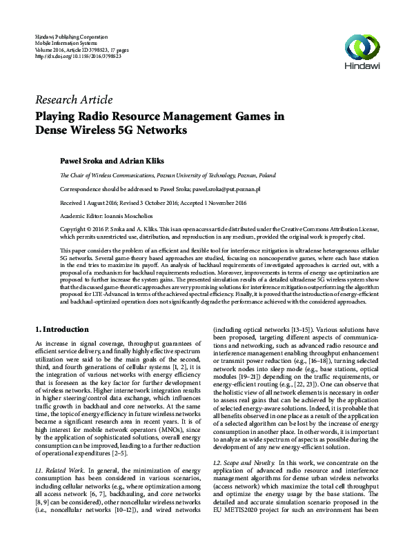 (PDF) Playing Radio Resource Management Games in Dense Wireless 5G Networks