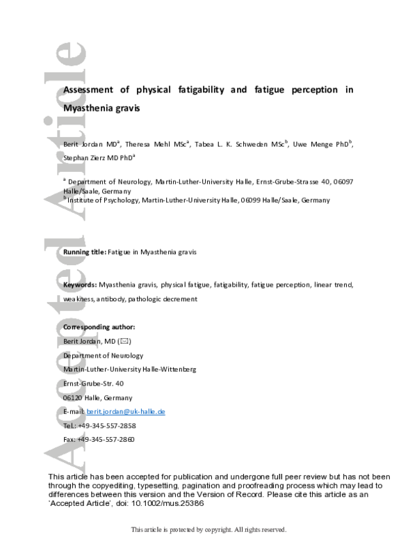 (PDF) Assessment of physical fatigability and fatigue perception in ...