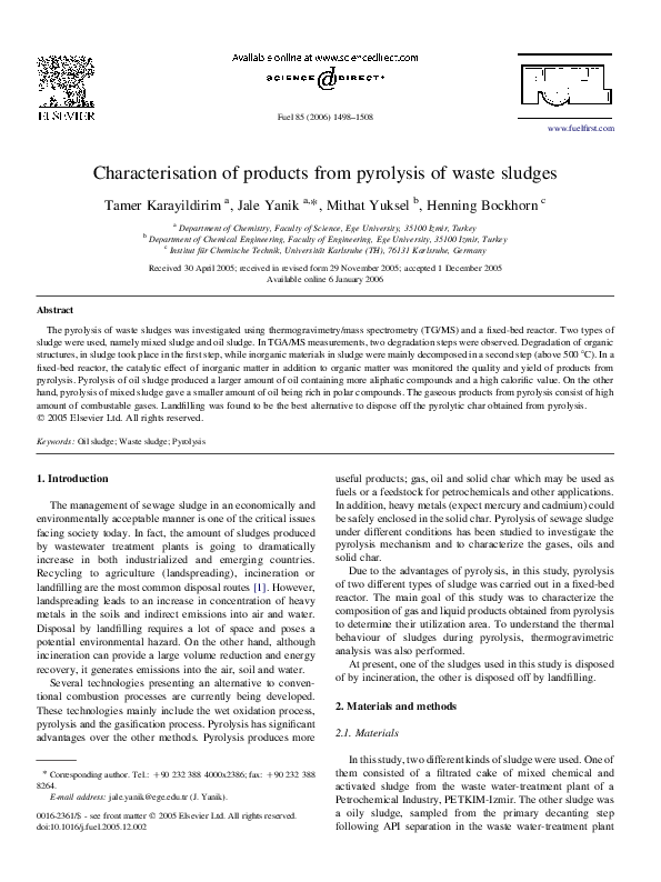(PDF) Characterisation of products from pyrolysis of waste sludges